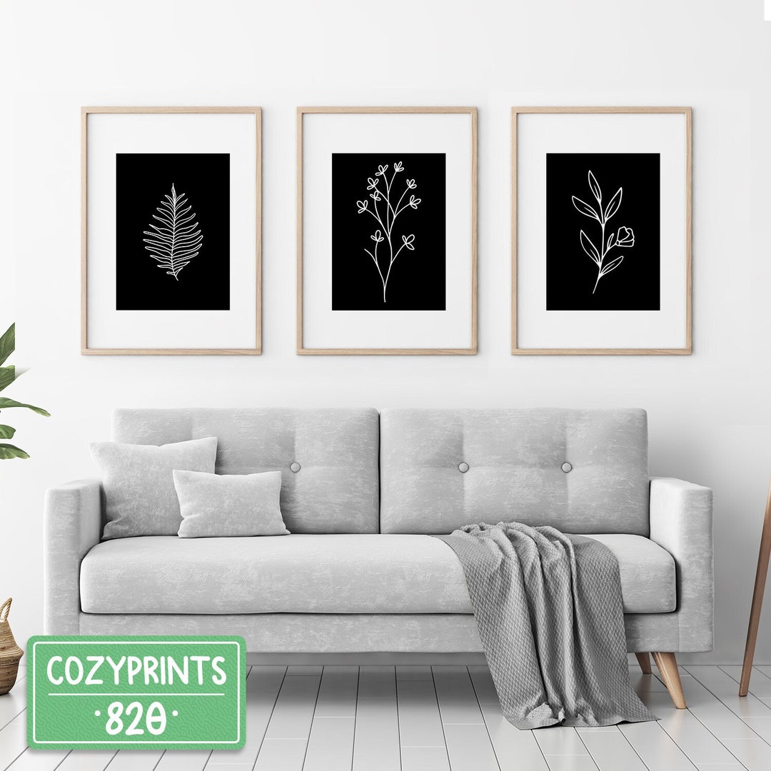 Flower Line Art Prints | Printable Botanical Leaves Line Art Wall Art ...