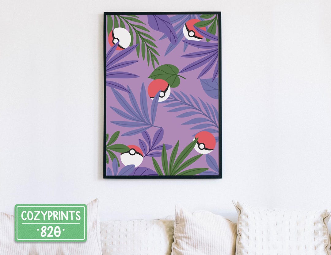 Pokeball Wall Art | Minimalist Gaming Decor | Gamer Room | Purple Green ...