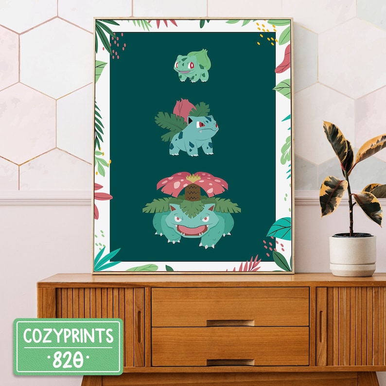 Bulbasaur Ivysaur Venusaur Wall Art | Gaming Poster | Leaves Floral ...