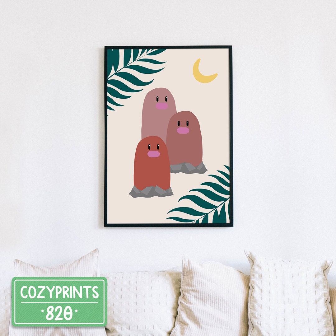 Dugtrio Wall Art | Gaming Decor | Gamer Room| Leaves Floral Grass ...