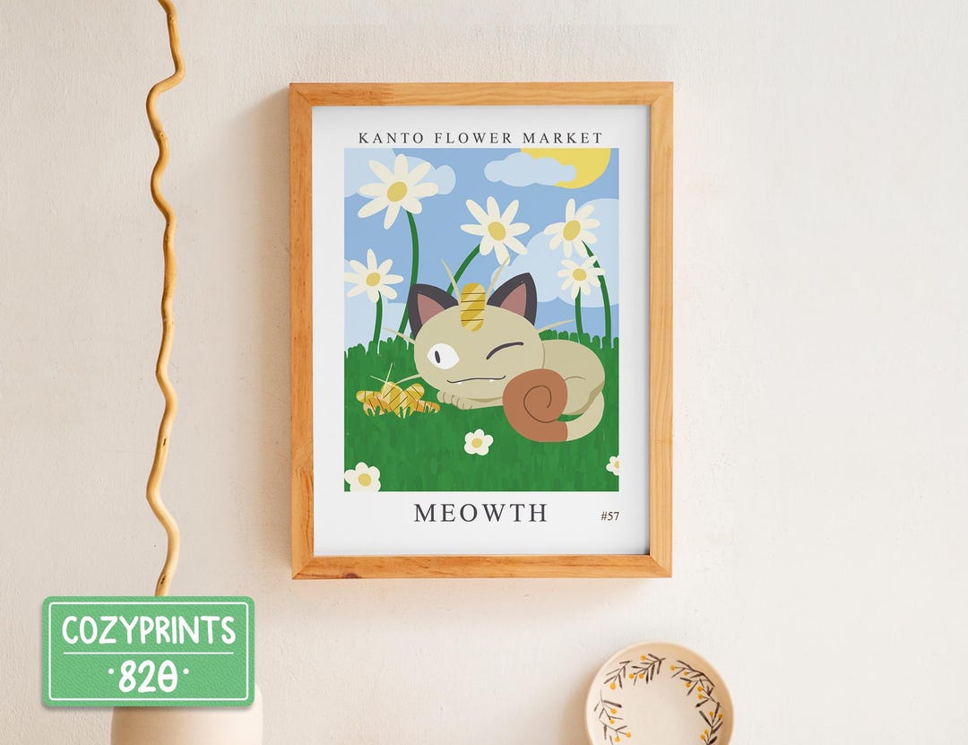 Meowth Wall Art | Video Game Poster | Gaming Decor | Gamer Room ...