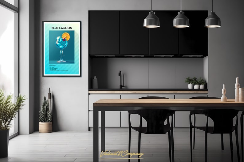 Blue Lagoon Cocktail Print | Blue Lagoon Wall Art | Bar Cart Decor ...