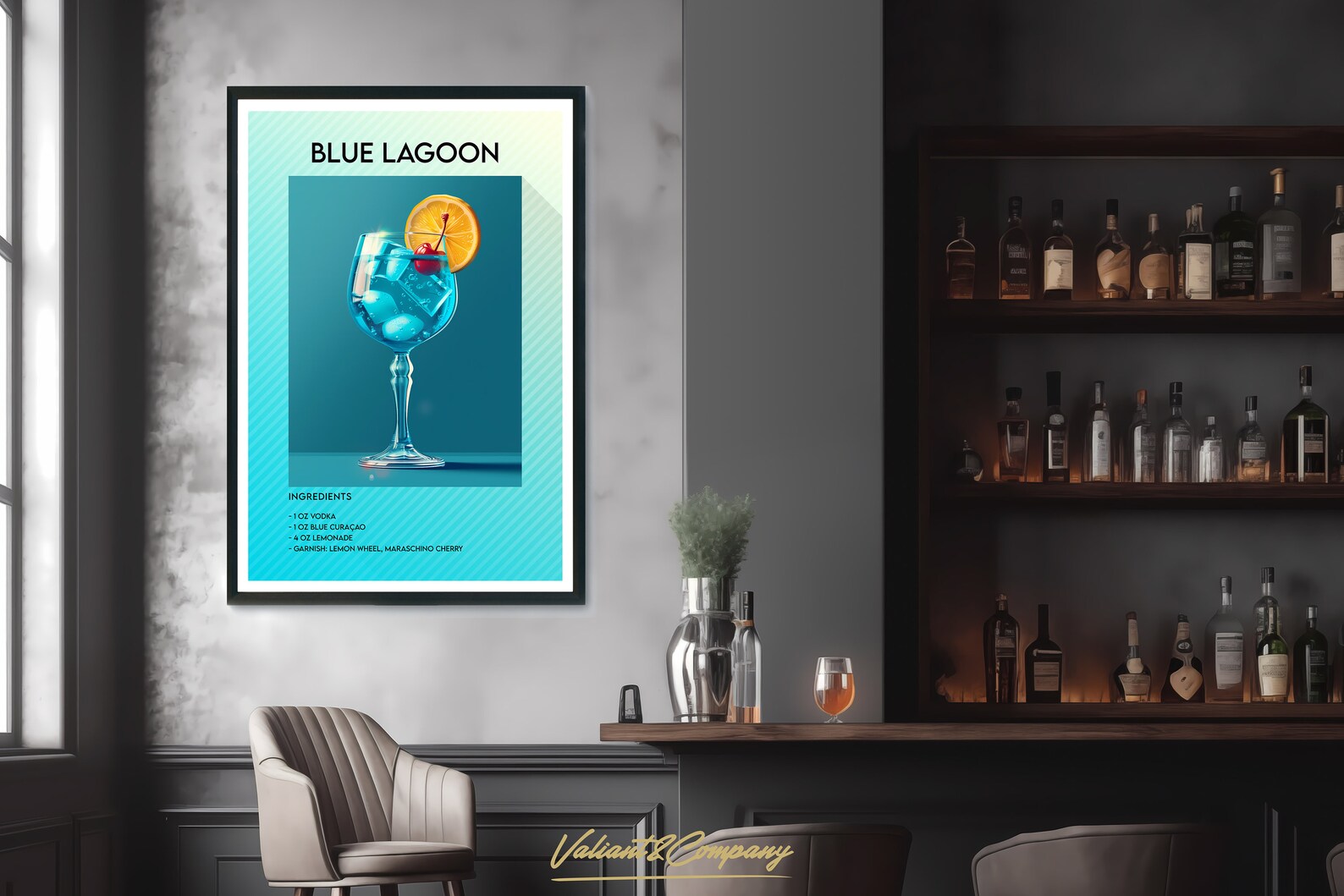Blue Lagoon Cocktail Print | Blue Lagoon Wall Art | Bar Cart Decor ...