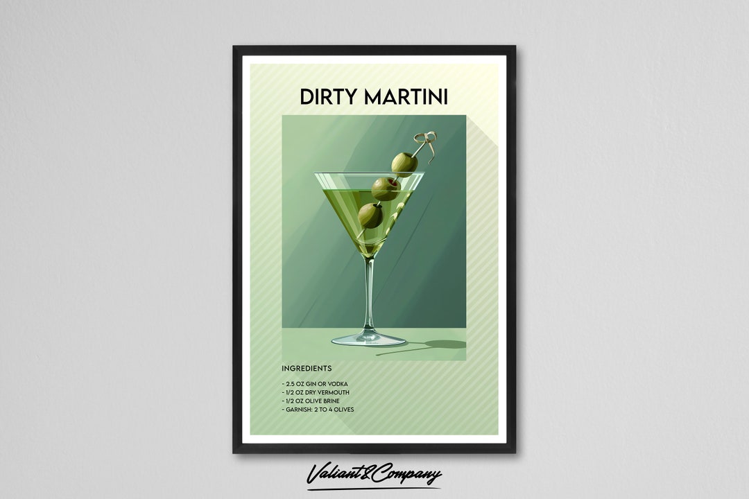 Dirty Martini Cocktail Print | Dirty Martini Wall Art | Bar Cart Decor ...