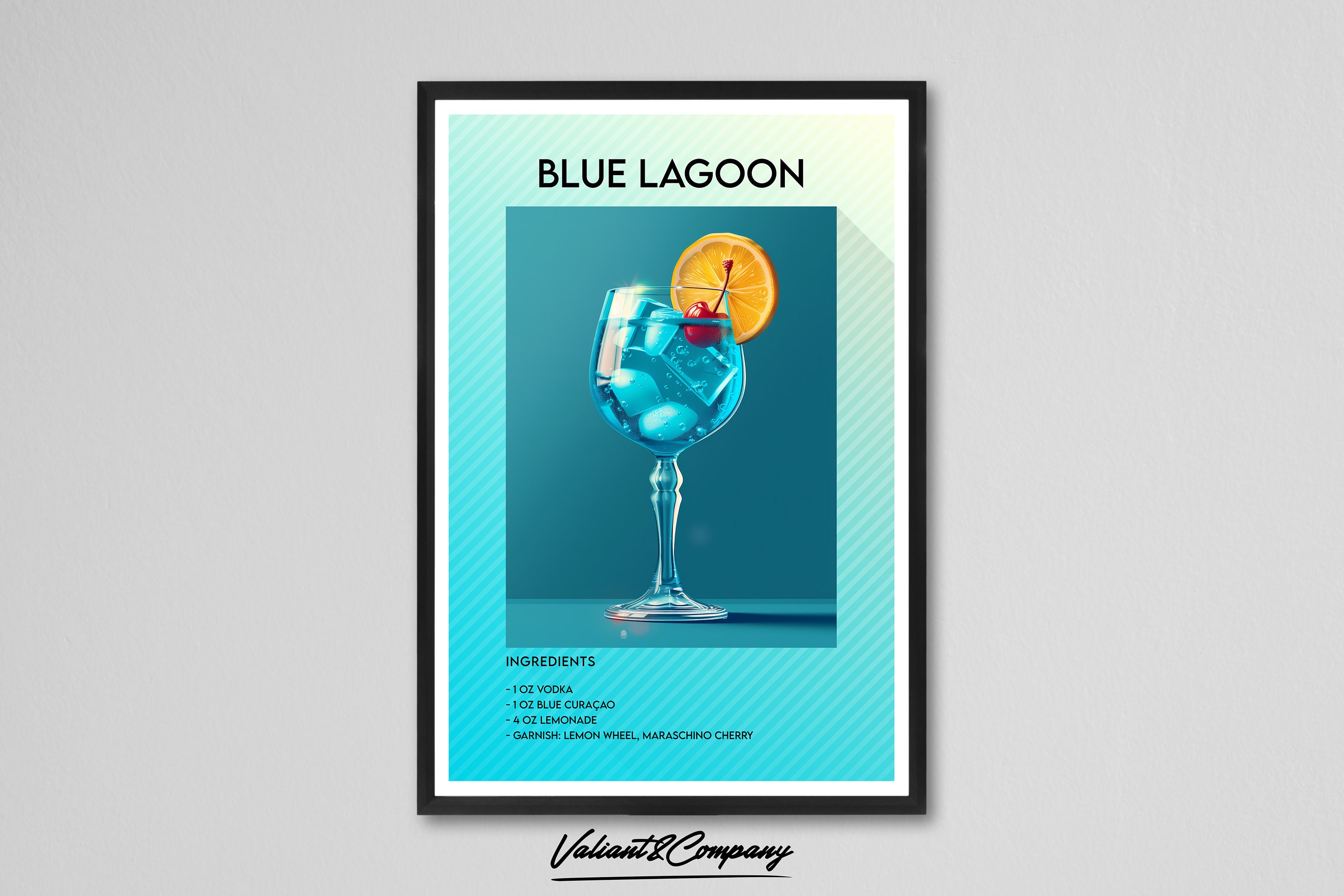 Blue Lagoon Cocktail Print | Blue Lagoon Wall Art | Bar Cart Decor ...