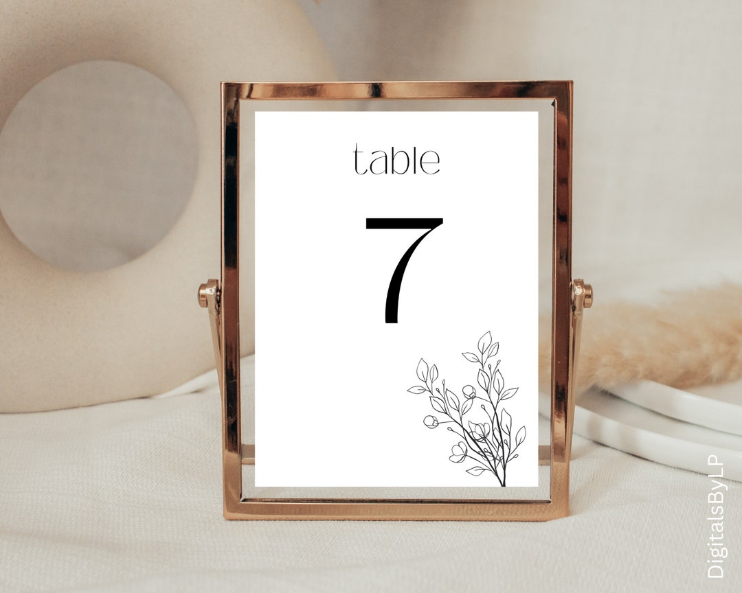 Minimal Floral Wedding Table Numbers, 5x7 and 4x6 Editable and ...