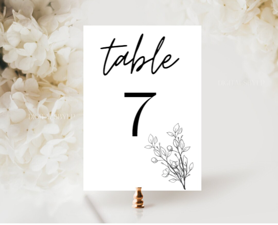 Simple Minimal Floral Wedding Table Numbers, 5x7 and 4x6 Editable and ...