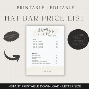 Trucker Hat Bar Editable Price List! Perfect for That Trucker Hat Pop up Shop. Customize in ...