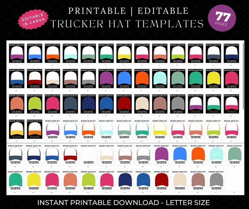 Trucker Hat Bar Hat Templates, Editable in Canva With Retro Bright ...