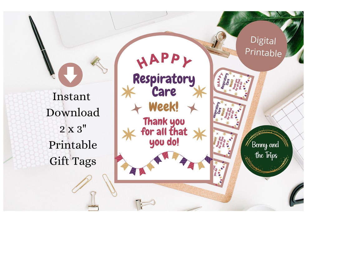 Happy Respiratory Care Week Gift Tags Gold/rose Gold, RT Printable Gift Tag, Respiratory ...