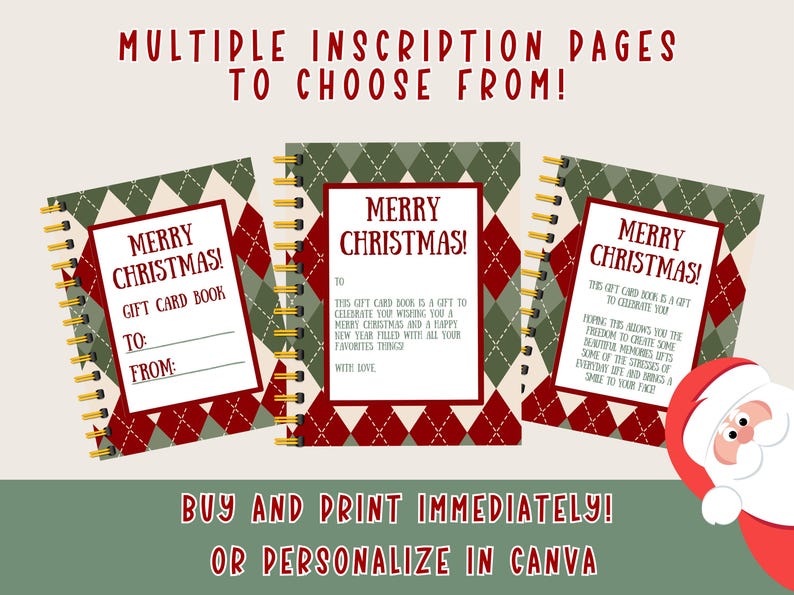 Christmas Gift Card Book, Editable Use When, Christmas Gift Card Holder ...