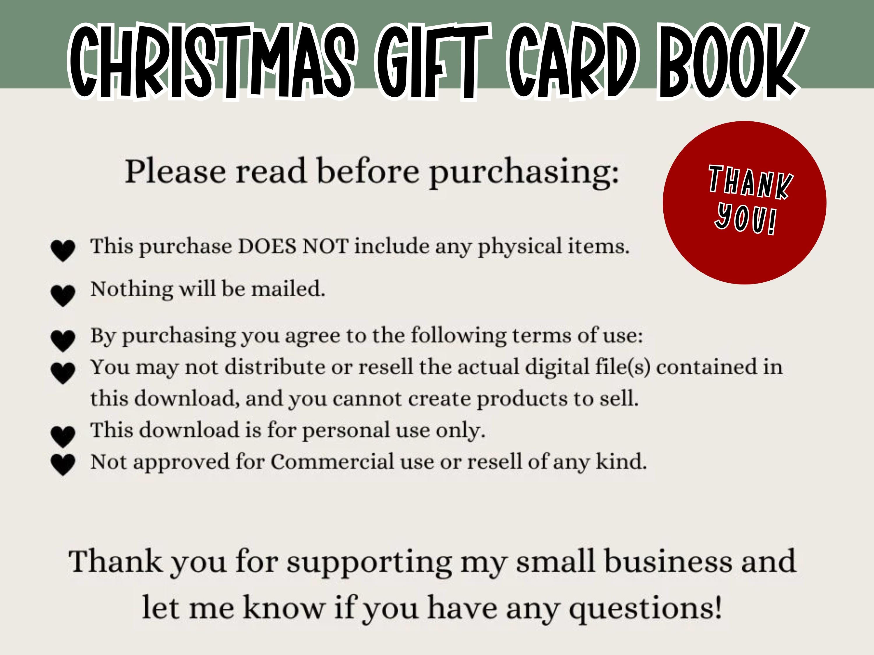 Digital Christmas Gift Card Book, 4x6" Christmas Gift Card Holder ...