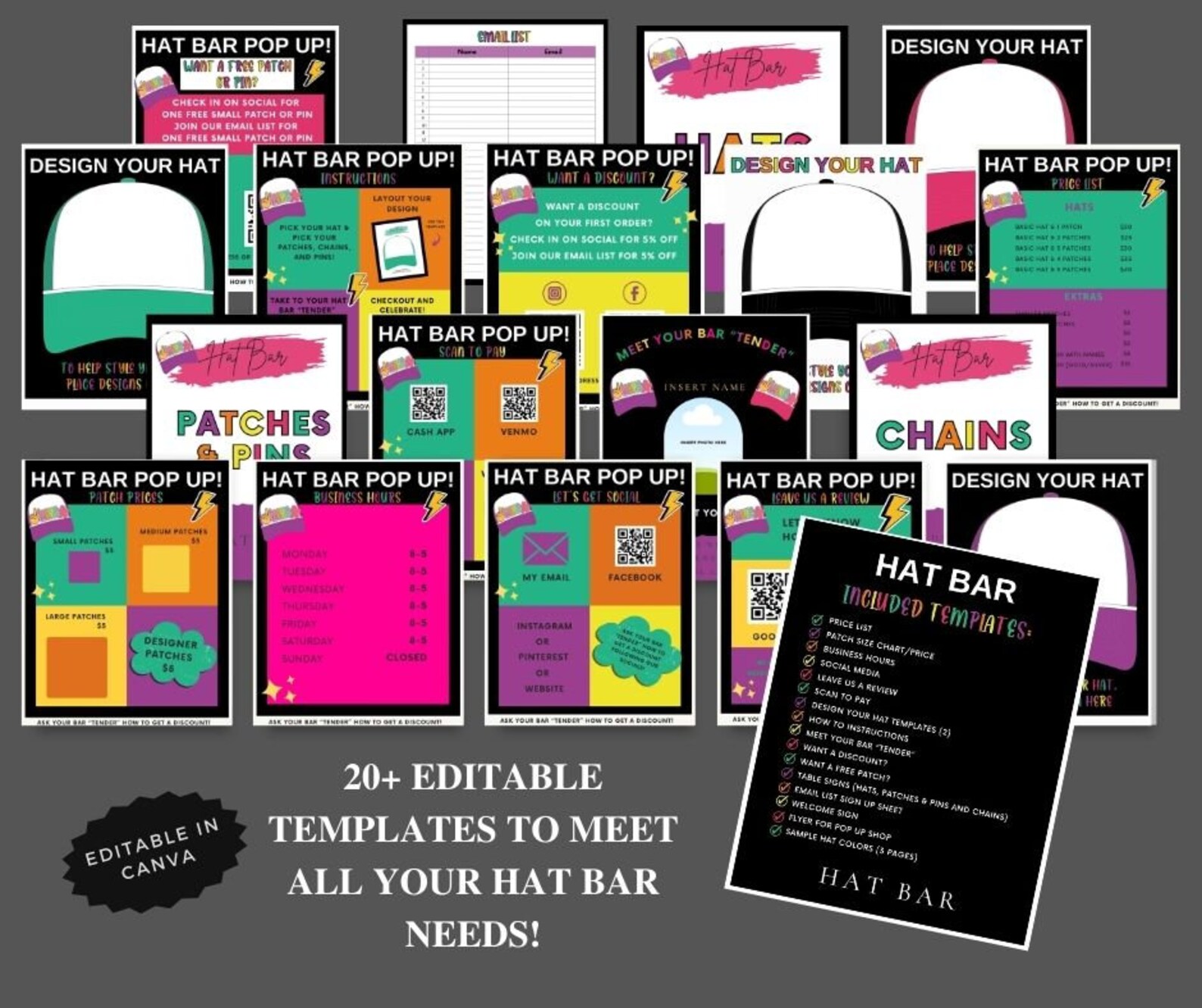 Trucker Hat Bar Templates With Retro Bright Colors Edit in Canva ...