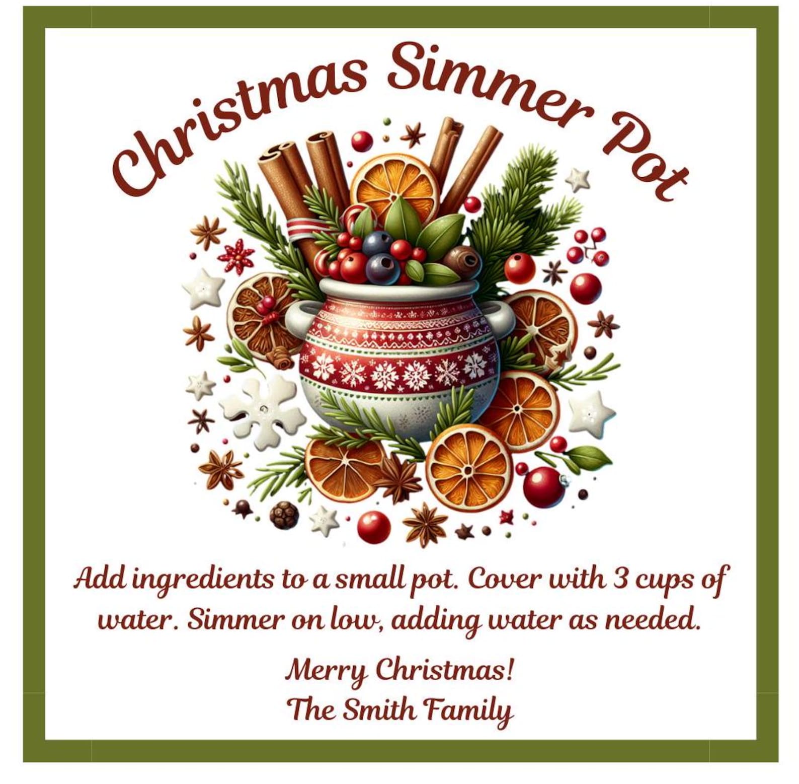 Christmas Simmer Pot Tag, Holiday Stovetop Potpourri Gift Tag ...