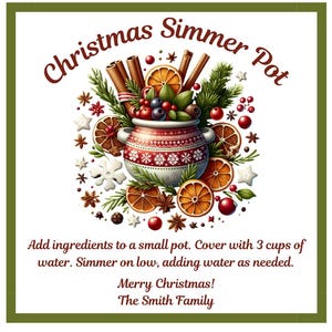 Christmas Simmer Pot Tag, Holiday Stovetop Potpourri Gift Tag ...