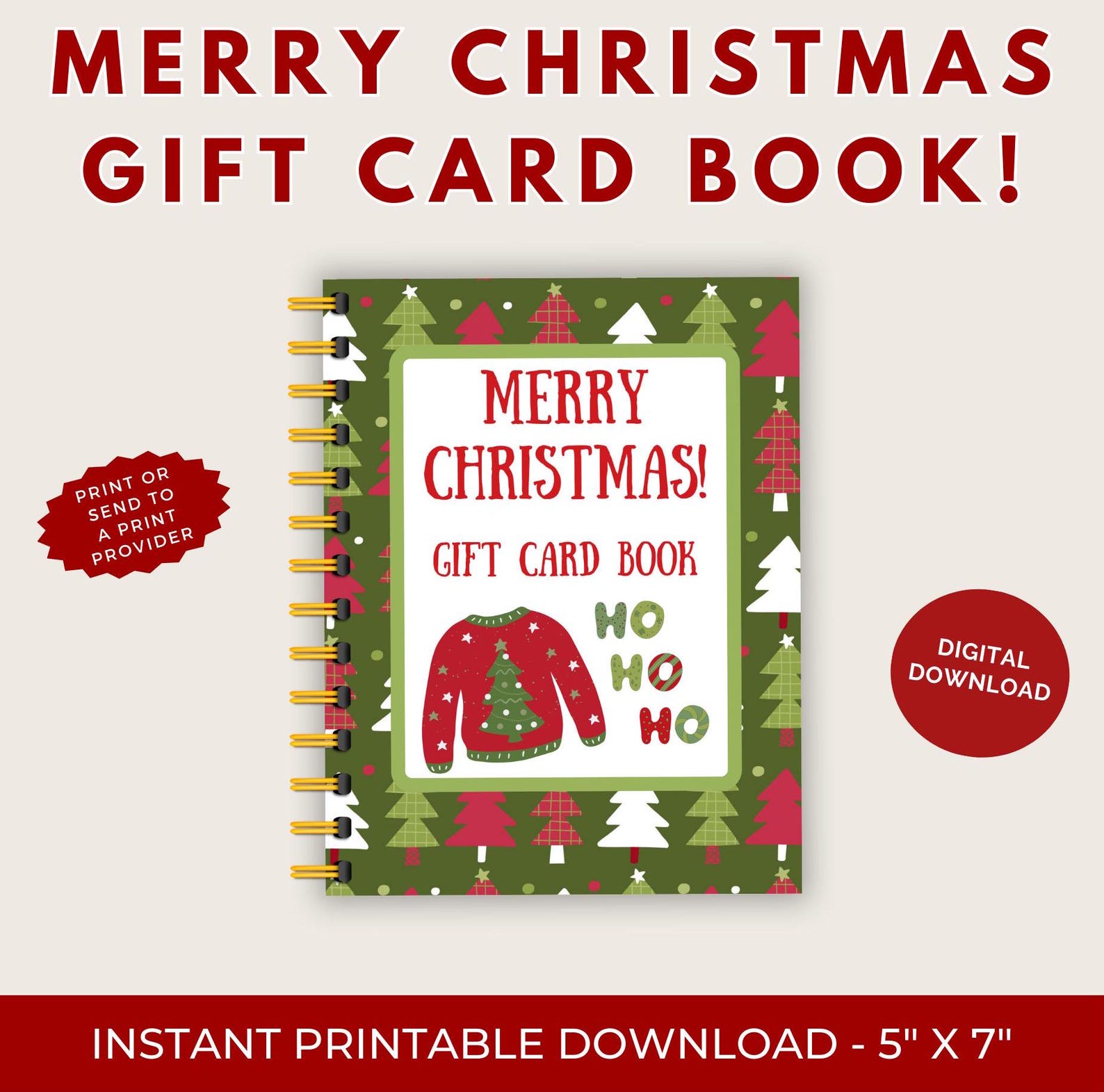 Christmas Gift Card Book, Printable Only, Gift Card Printable Book ...