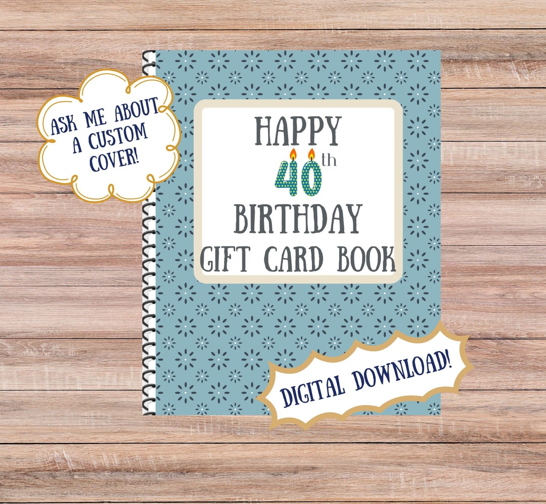 40th Birthday Gift Card Book, 40th Birthday Gift for Him, Printable ...