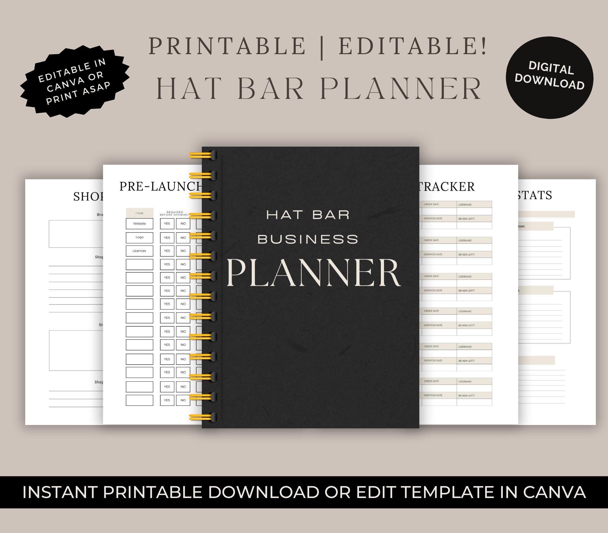 Trucker Hat Bar Planner, Editable Templates (or Printable Download ...