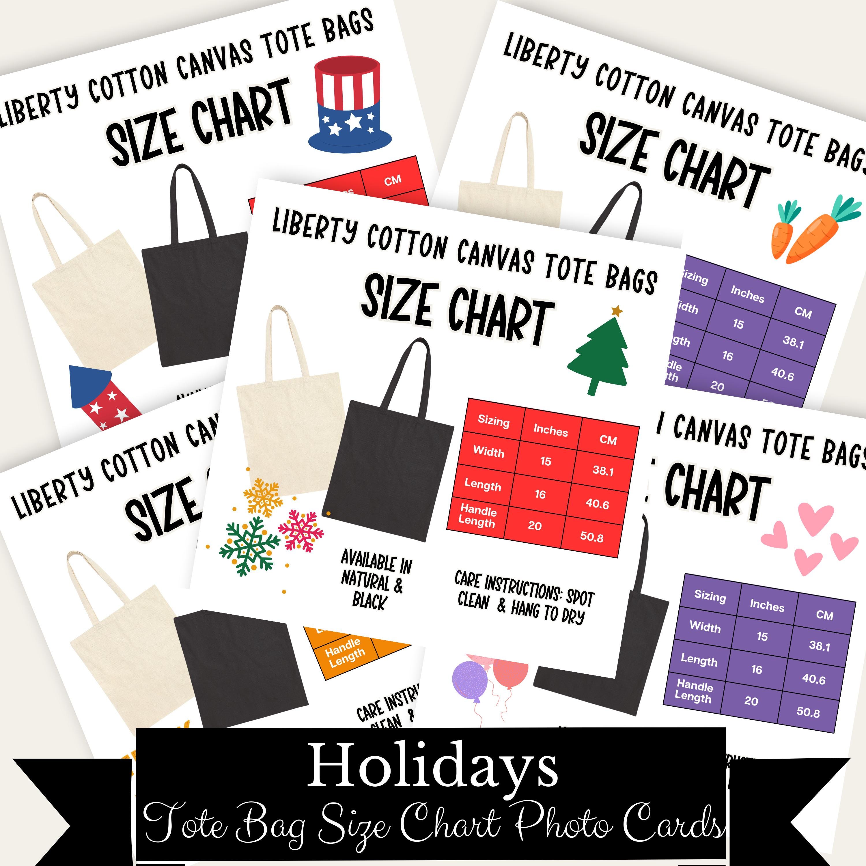 Bundle of Liberty Tote Bag Size Charts, Canvas Tote Bag Size Chart ...