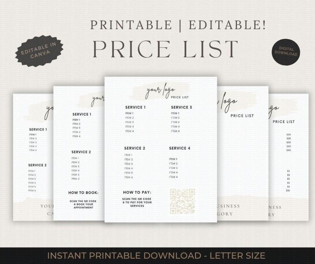 Price List Editable Template Perfect for Your Small Business, Pop up ...