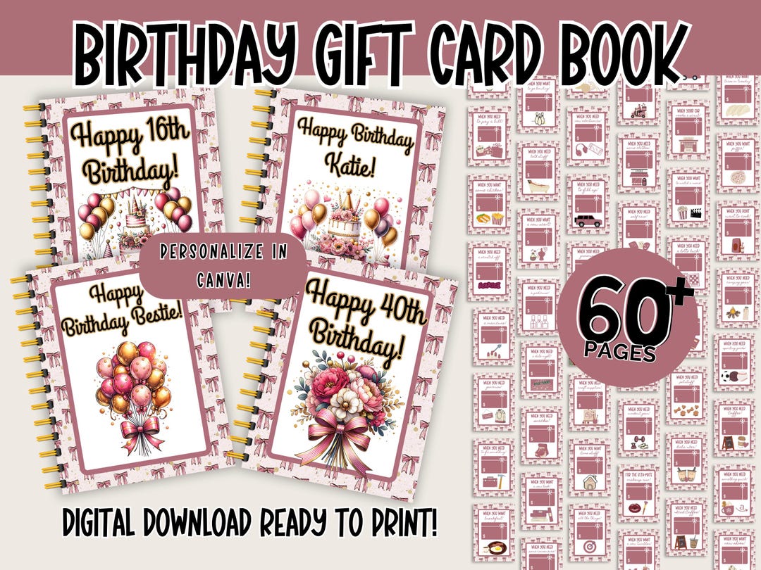 Birthday Gift Card Book, Editable Use When, Birthday Gift Card Holder ...