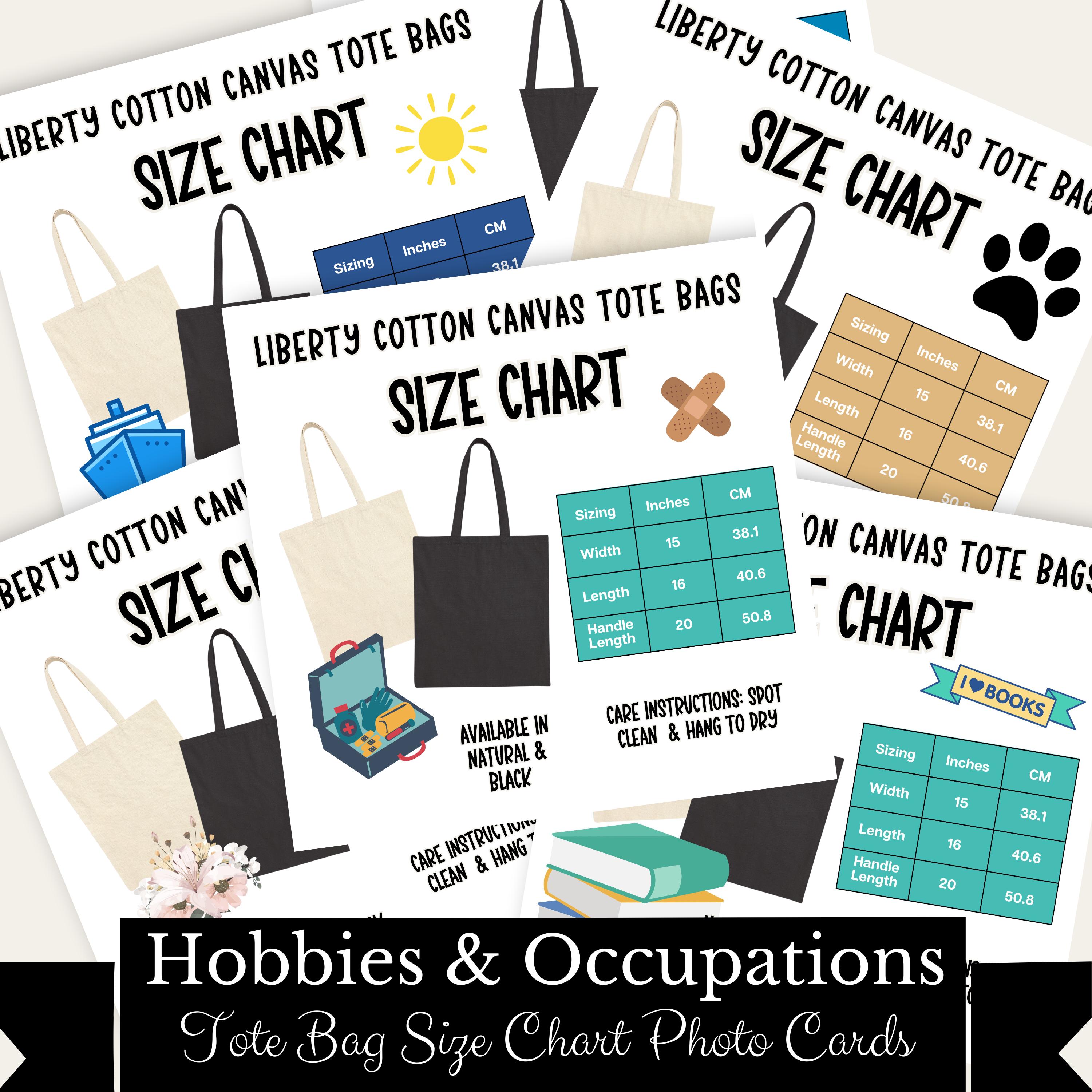 Bundle of Liberty Tote Bag Size Charts, Canvas Tote Bag Size Chart ...