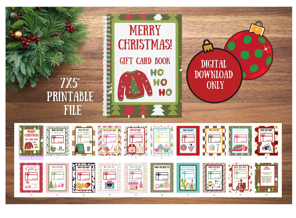 Christmas Gift Card Book, Printable Only, Gift Card Printable Book ...