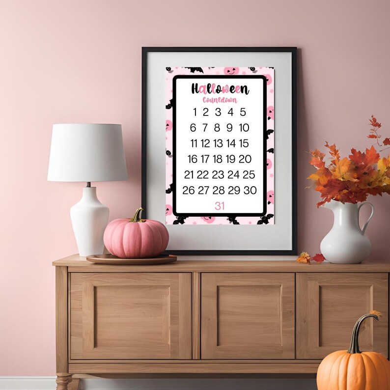 Pink Halloween Countdown Sign, Halloween Advent Calendar, Halloween ...