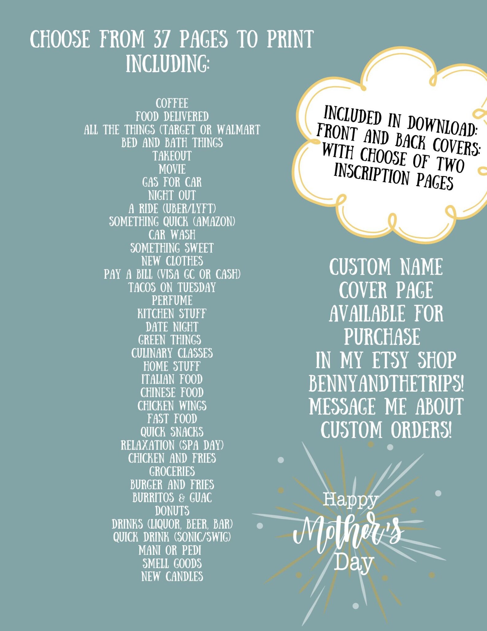 Mother's Day Gift Card Book, Printable Only, Digital Gift Card Book ...