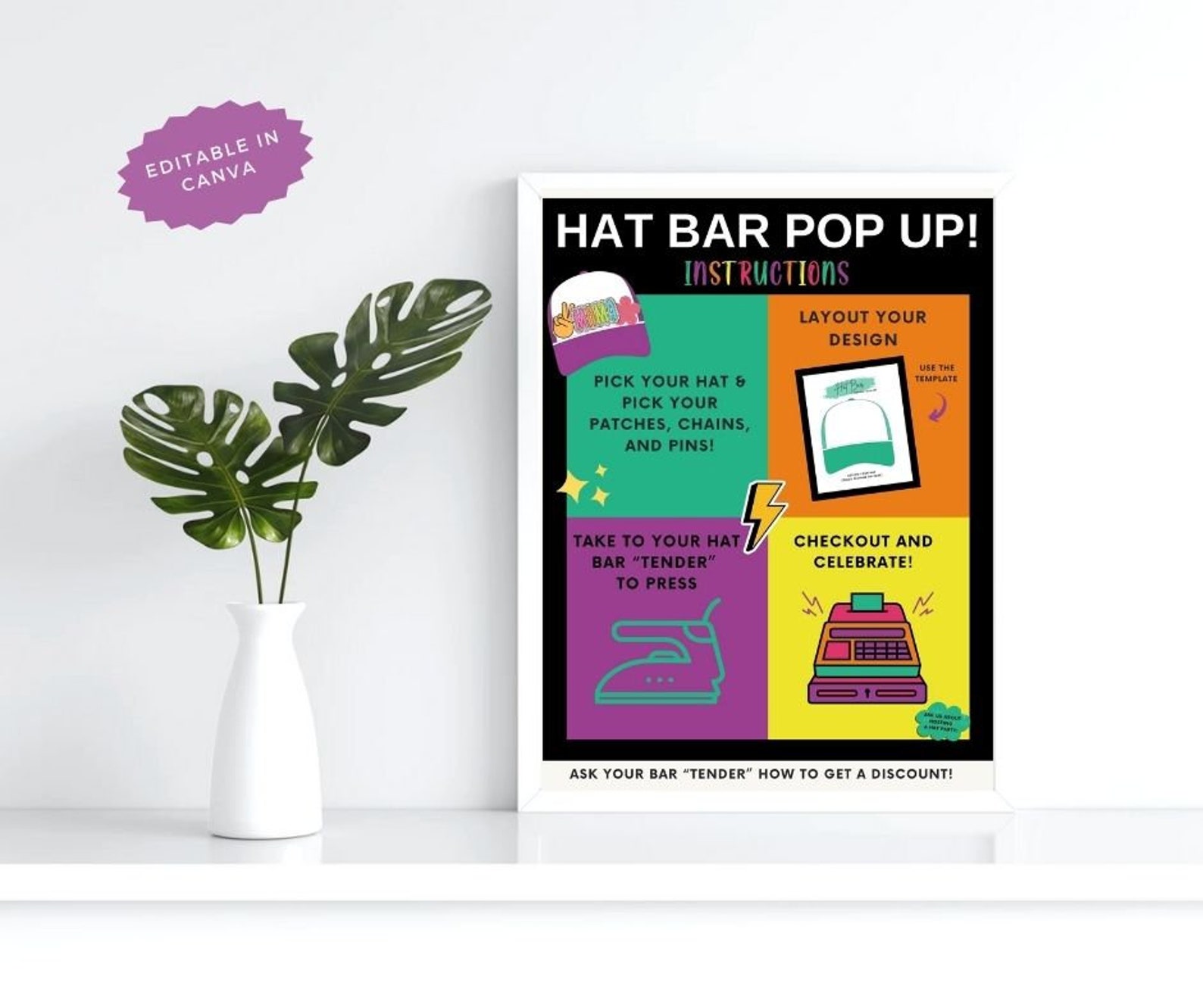 Trucker Hat Bar Templates With Retro Bright Colors Edit in Canva ...