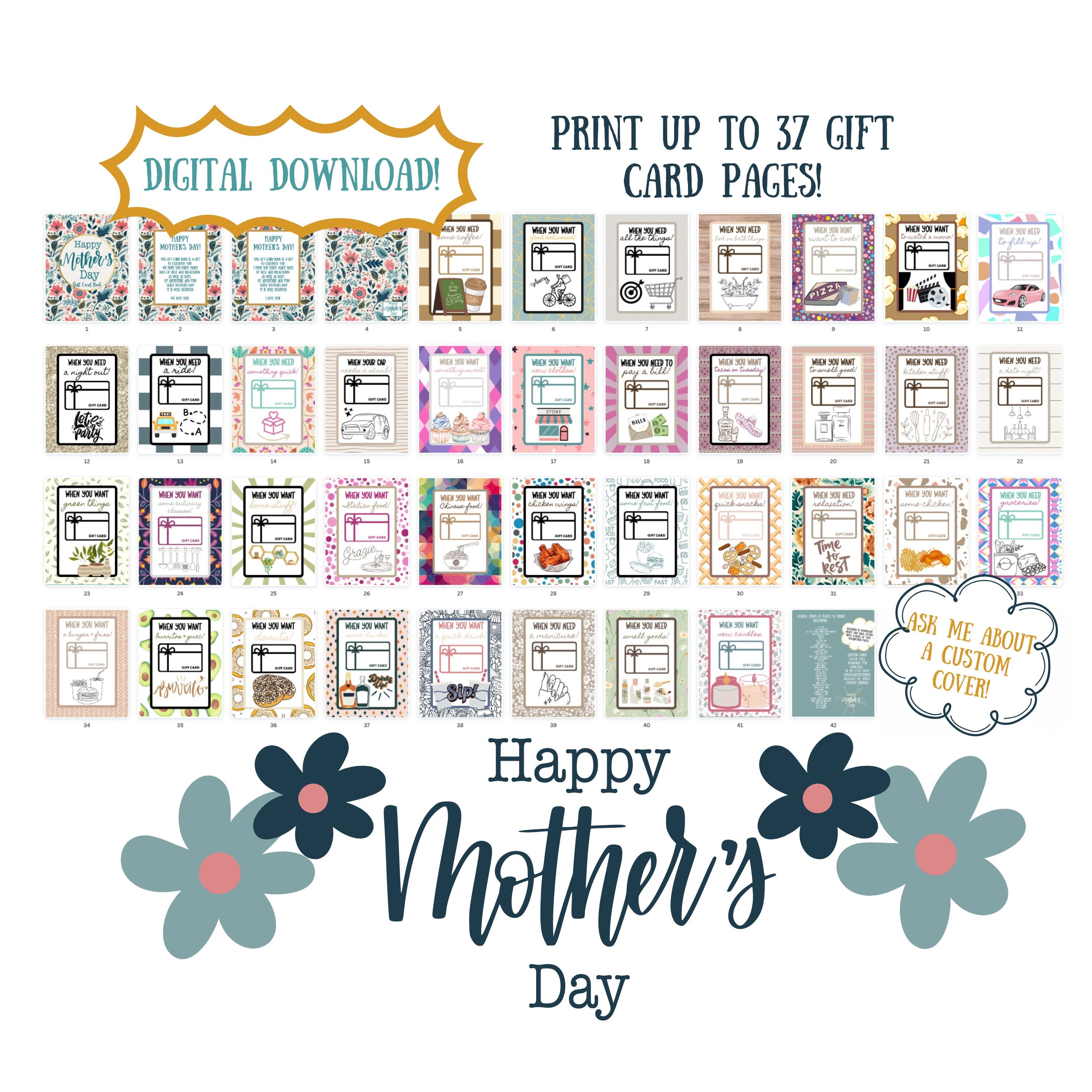 Mother's Day Gift Card Book, Printable Only, Digital Gift Card Book ...