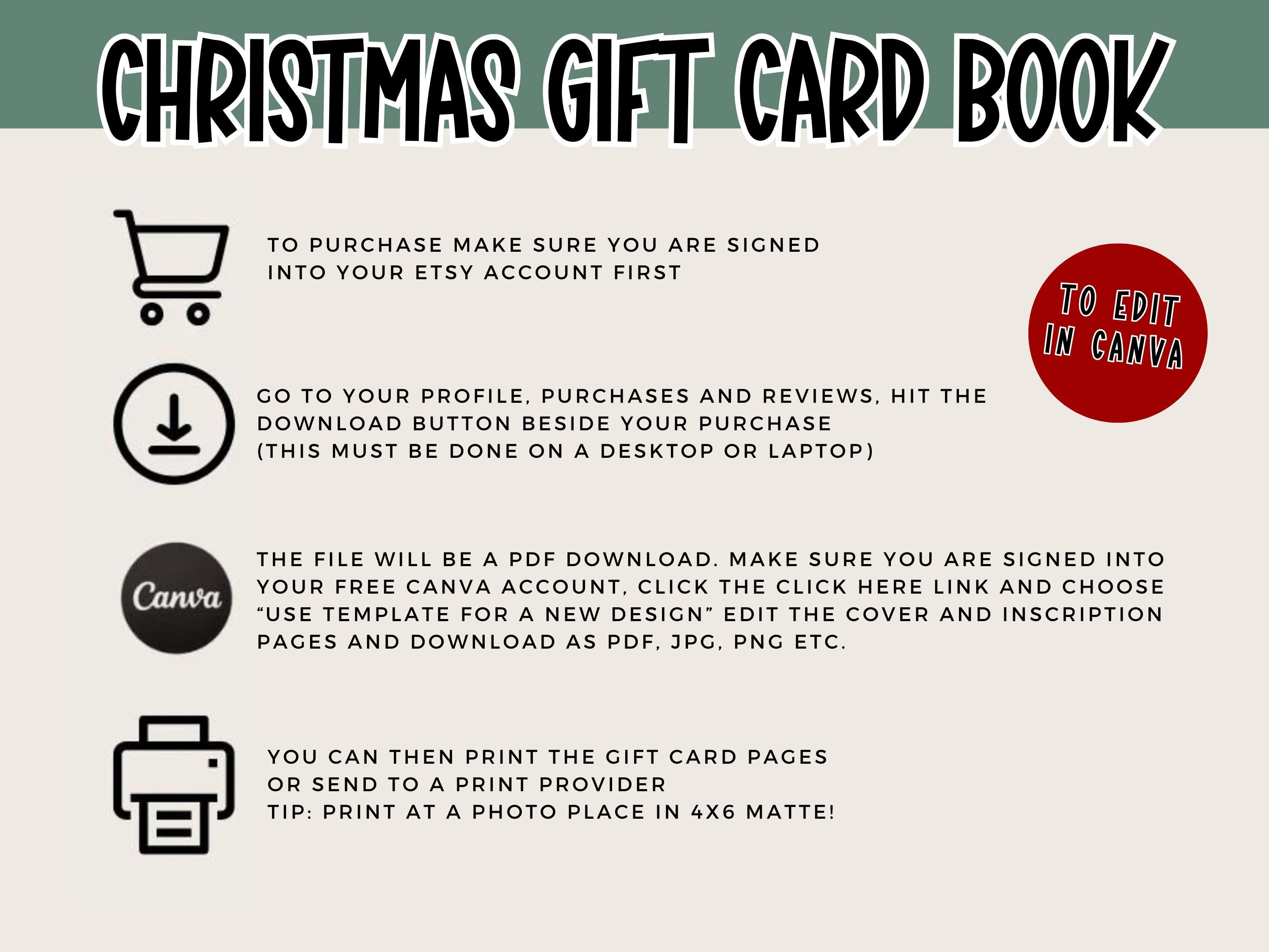 Digital Christmas Gift Card Book, 4x6" Christmas Gift Card Holder ...