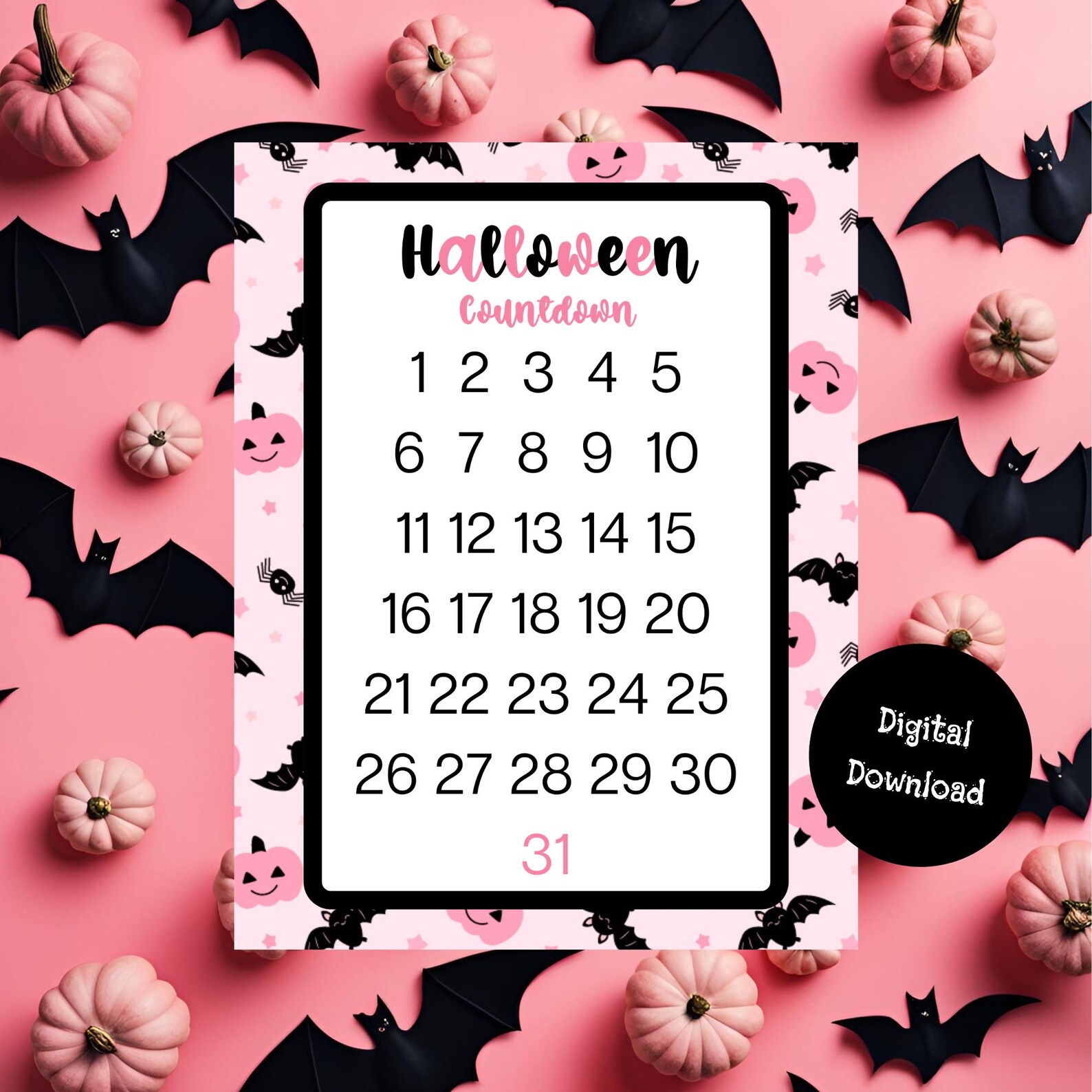 Pink Halloween Countdown Sign, Halloween Advent Calendar, Halloween ...