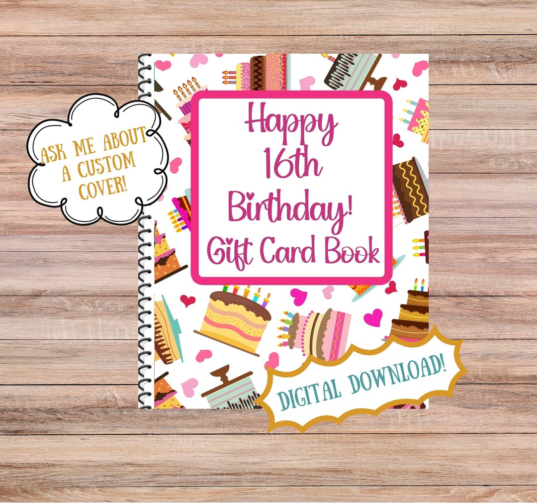 16th Birthday Gift Card Book, Printable Only, Digital Gift Card Book ...