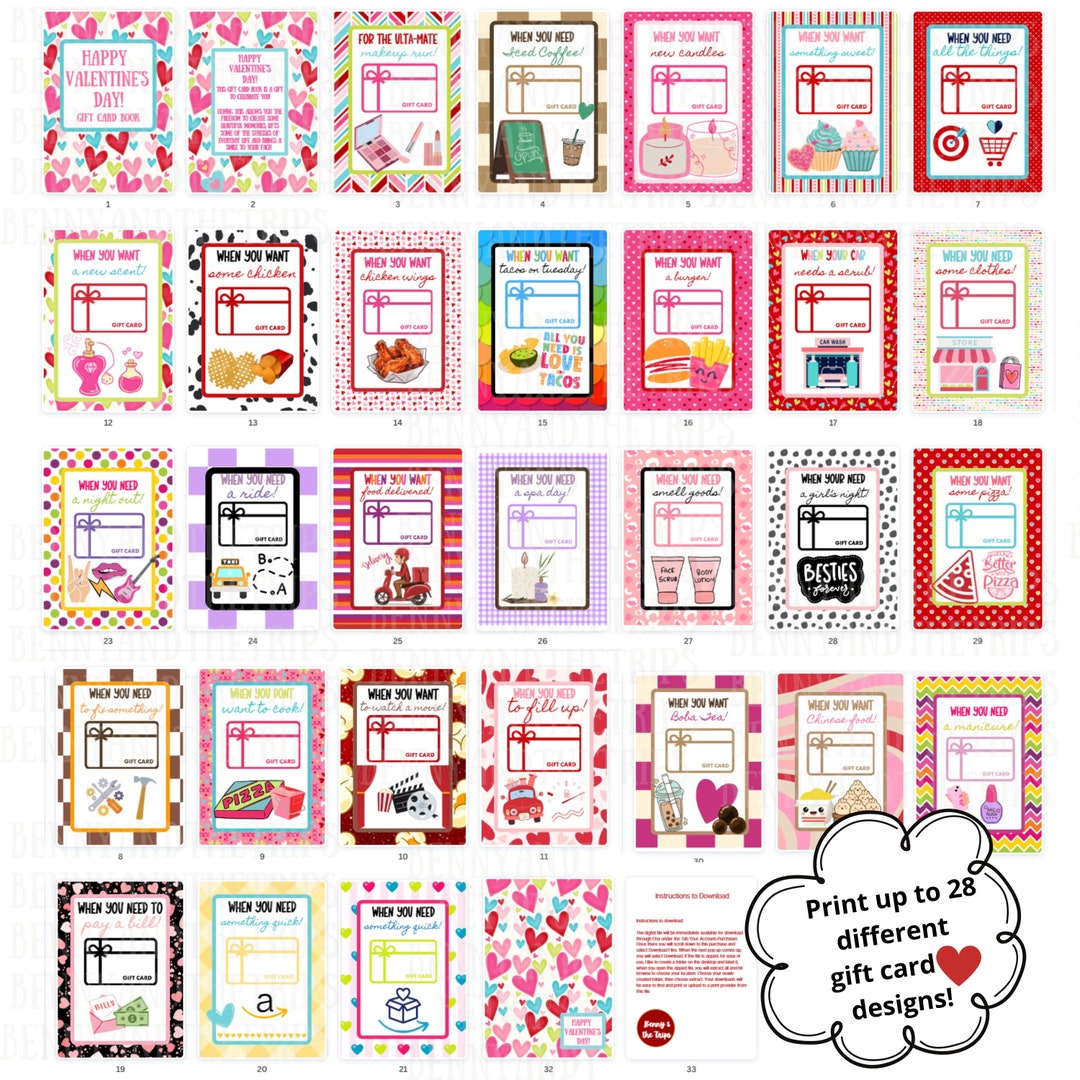 Valentine Gift Card Book, Printable Only, Valentine's Day Gift Card ...
