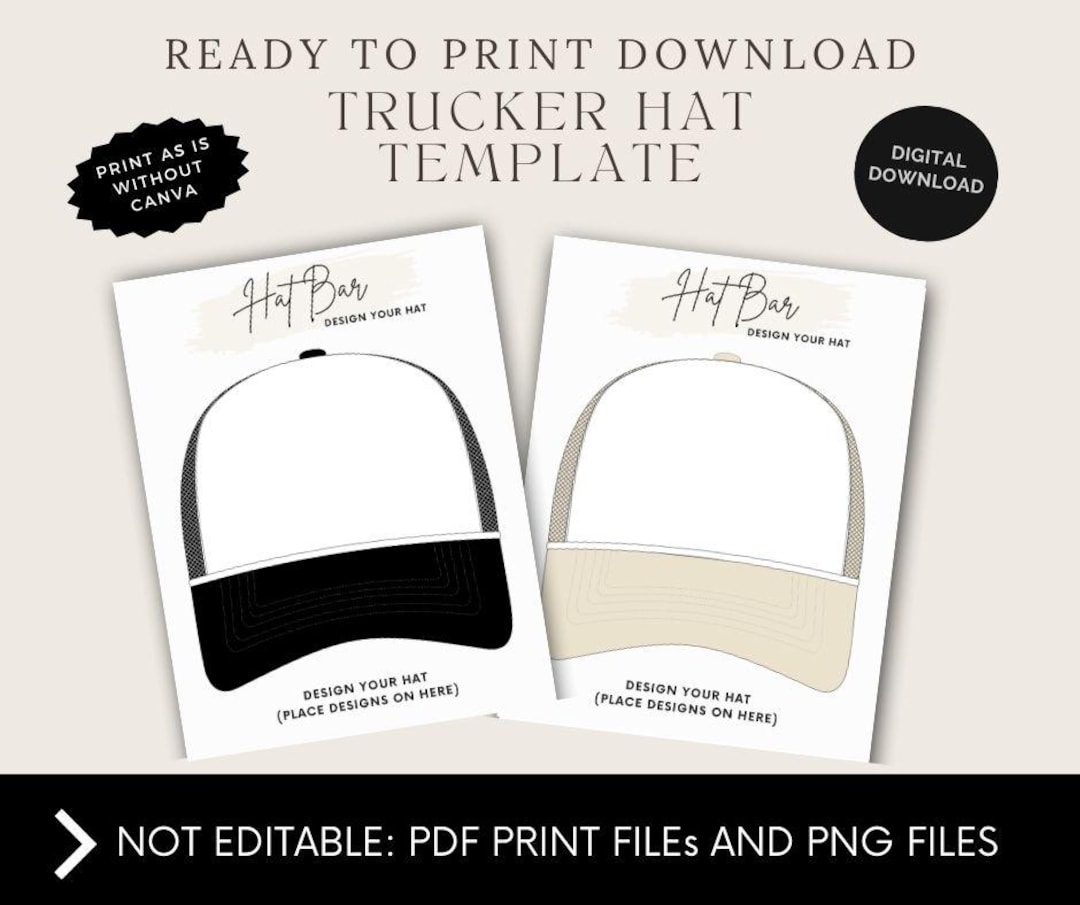 Trucker Hat Bar Printable Hat Templates in Beige and Black! Perfect for ...