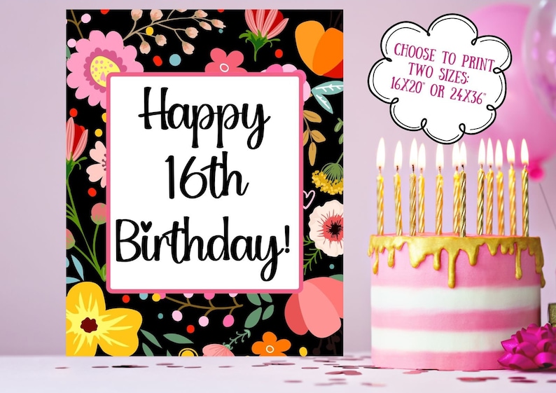 16th Birthday Printable Poster, 16th Birthday Gift, Digital File Only ...