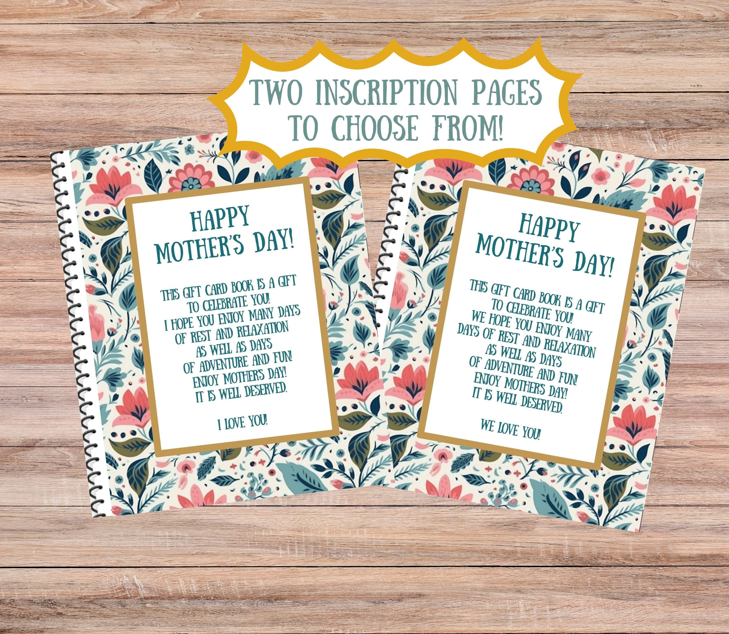 Mother's Day Gift Card Book, Printable Only, Digital Gift Card Book ...