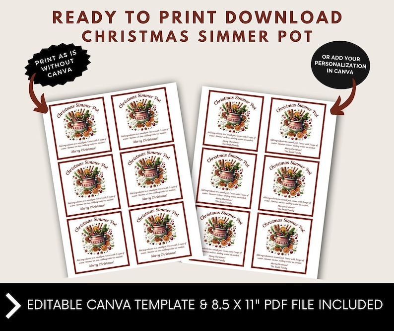 Christmas Simmer Pot Tag, Holiday Stovetop Potpourri Gift Tag ...