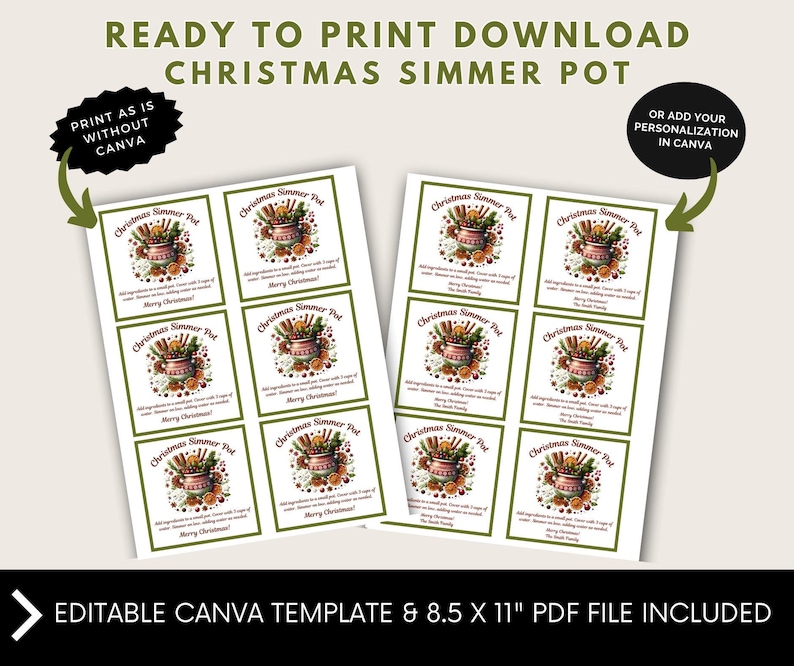 Christmas Simmer Pot Tag, Holiday Stovetop Potpourri Gift Tag ...