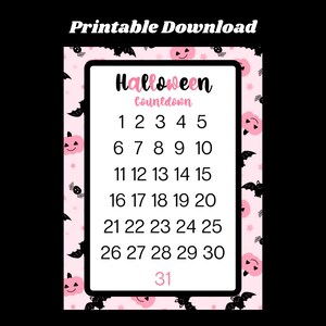 Pink Halloween Countdown Sign, Halloween Advent Calendar, Halloween ...