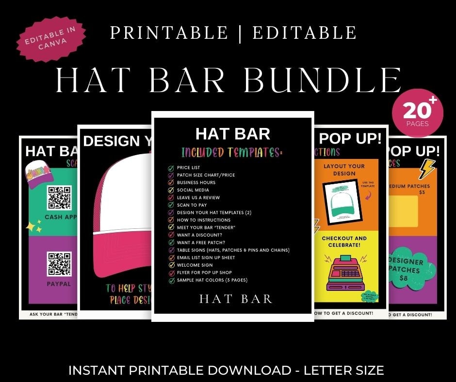 Trucker Hat Bar Templates With Retro Bright Colors Edit in Canva ...