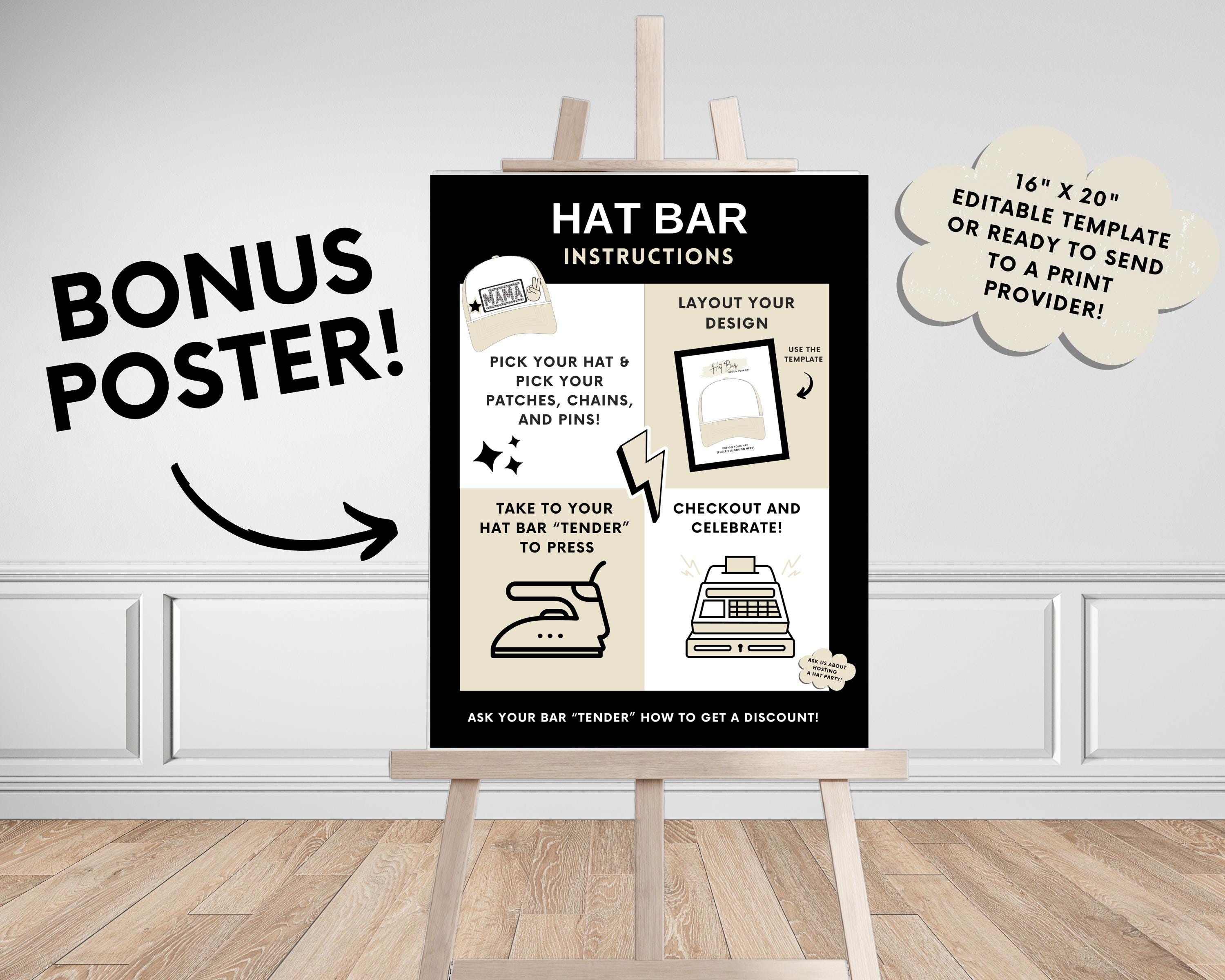 Trucker Hat Bar Editable Templates, Scan to Pay, Price List, Hat ...