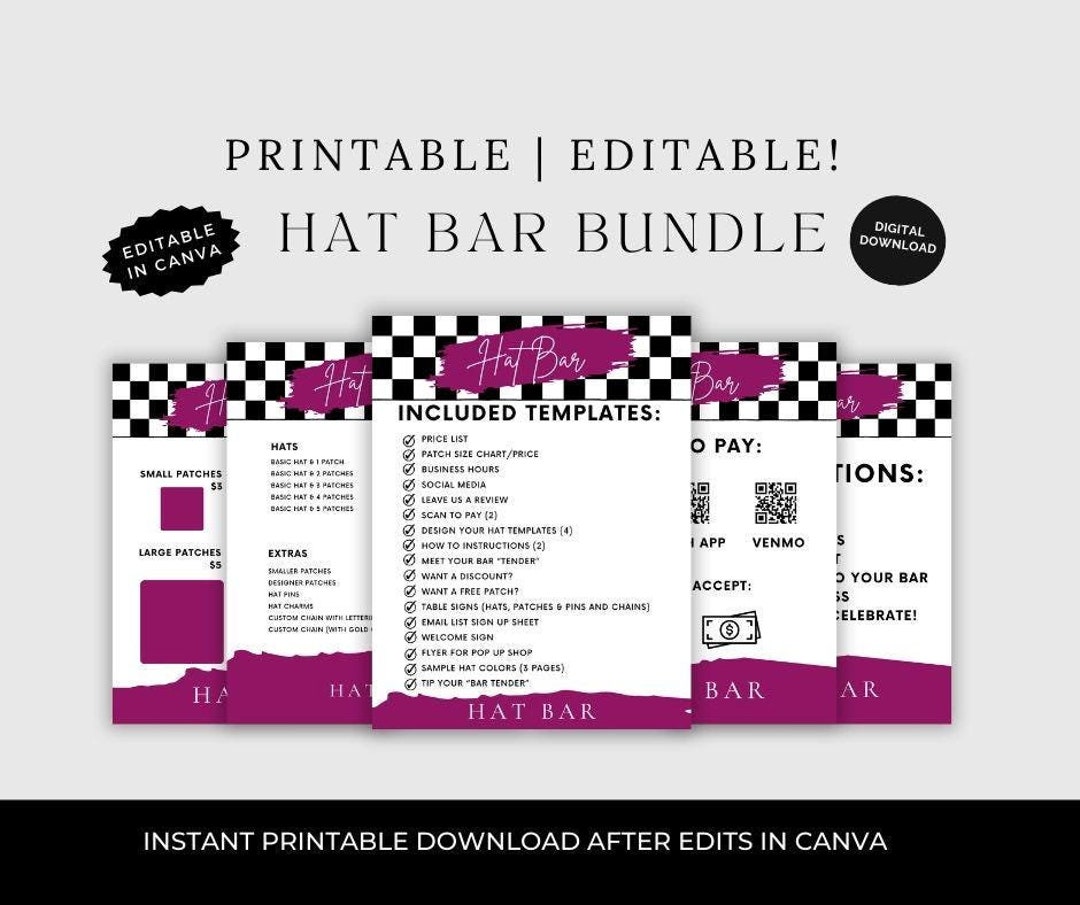Hat Bar Templates, Hat Bar Hat Template, Edit in Canva, Scan to Pay ...