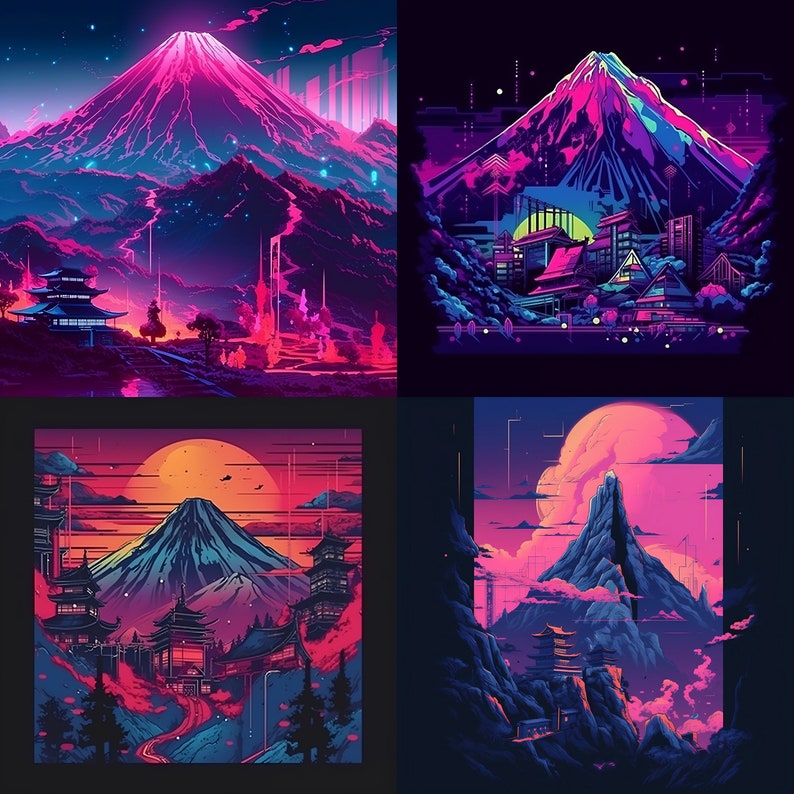 Retro Ridges: Japanese Mountains Reimagined in Synth-wave Fashion - Etsy
