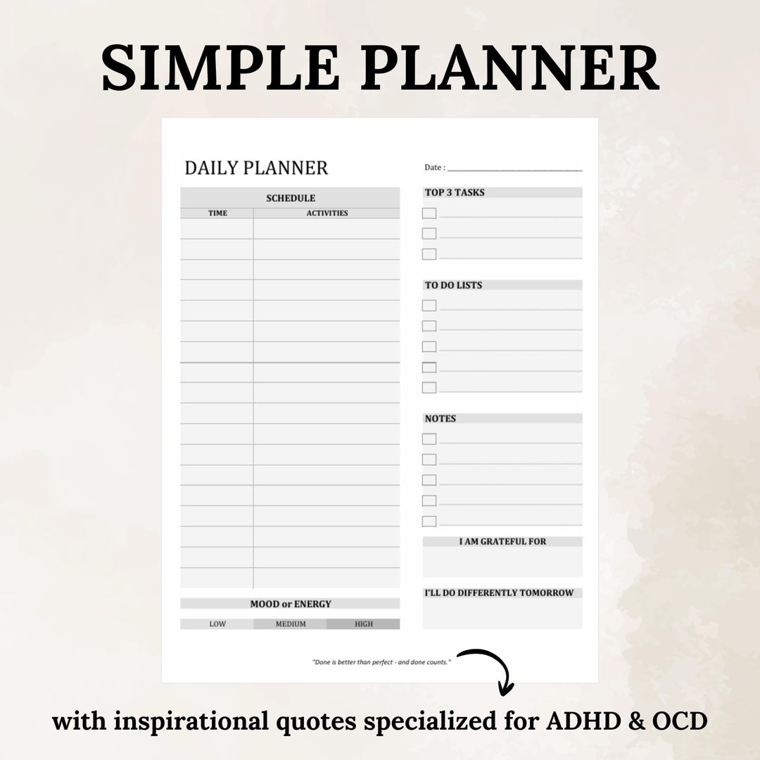 ADHD & OCD Printable Planner: Neurodiversity Affirmation Organizer (PDF ...