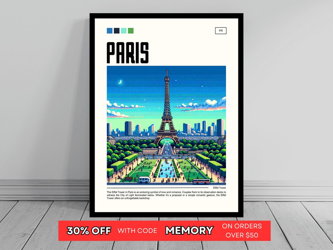 Eiffel Tower Print Paris Pixel Art Paris Wall Art Paris - Etsy