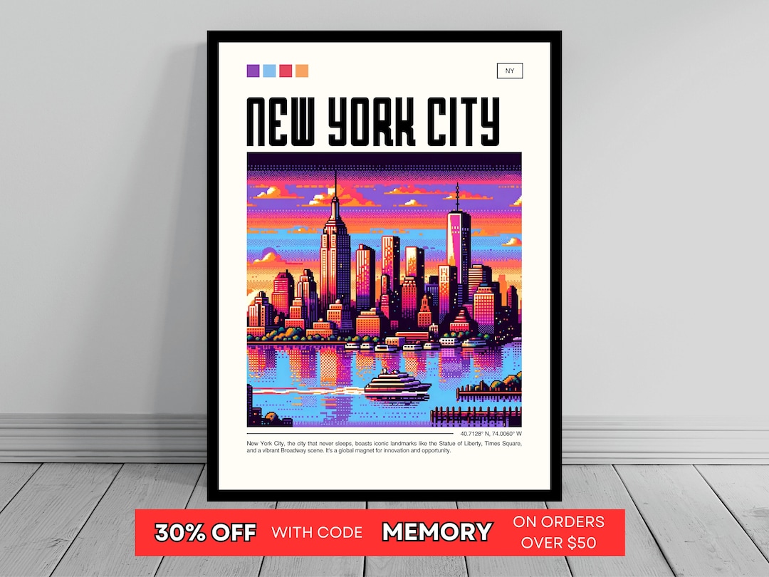 New York City Pixel Art Print New York City Wall Art Decor New York ...