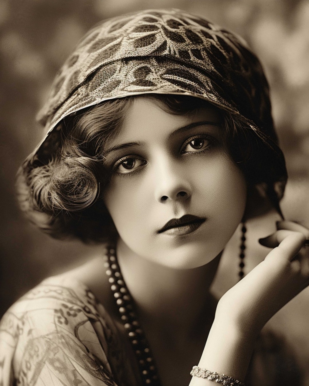 Vintage Portrait of a Beautiful Young Woman of the 1900s, Black and ...