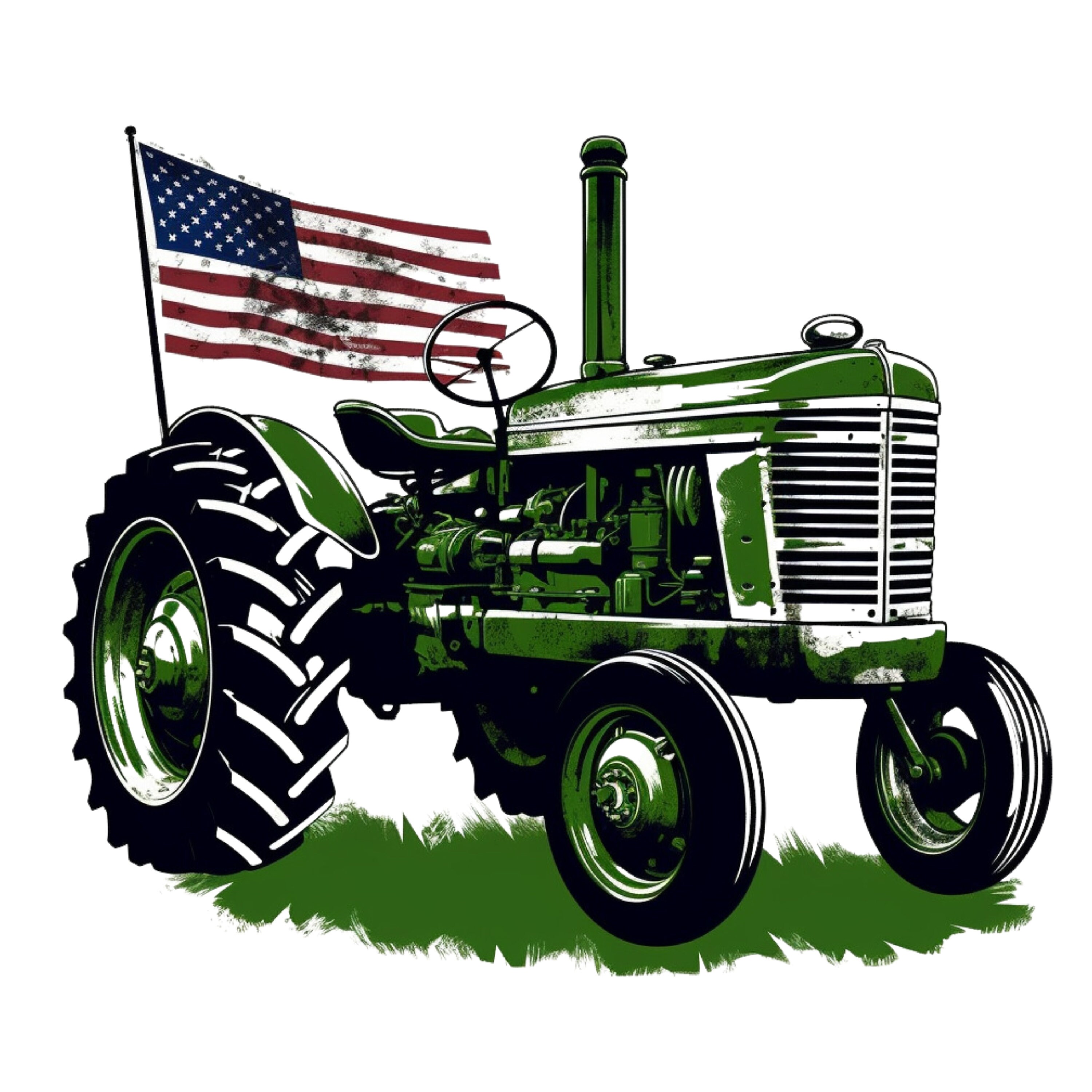 Green Tractor With American Flag - Downloadable Digital Print, Perfect ...